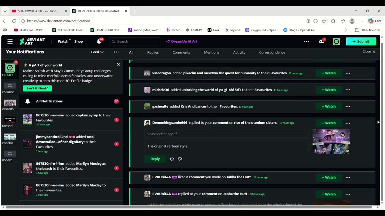 i just got 62 notifications on deviantart(may 5th 2026)