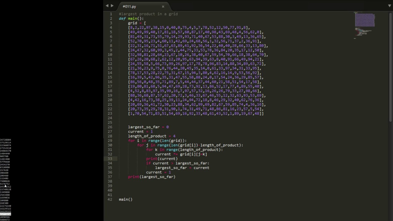 Python Beginner tutorial series using project Euler #11 - Largest product in a grid