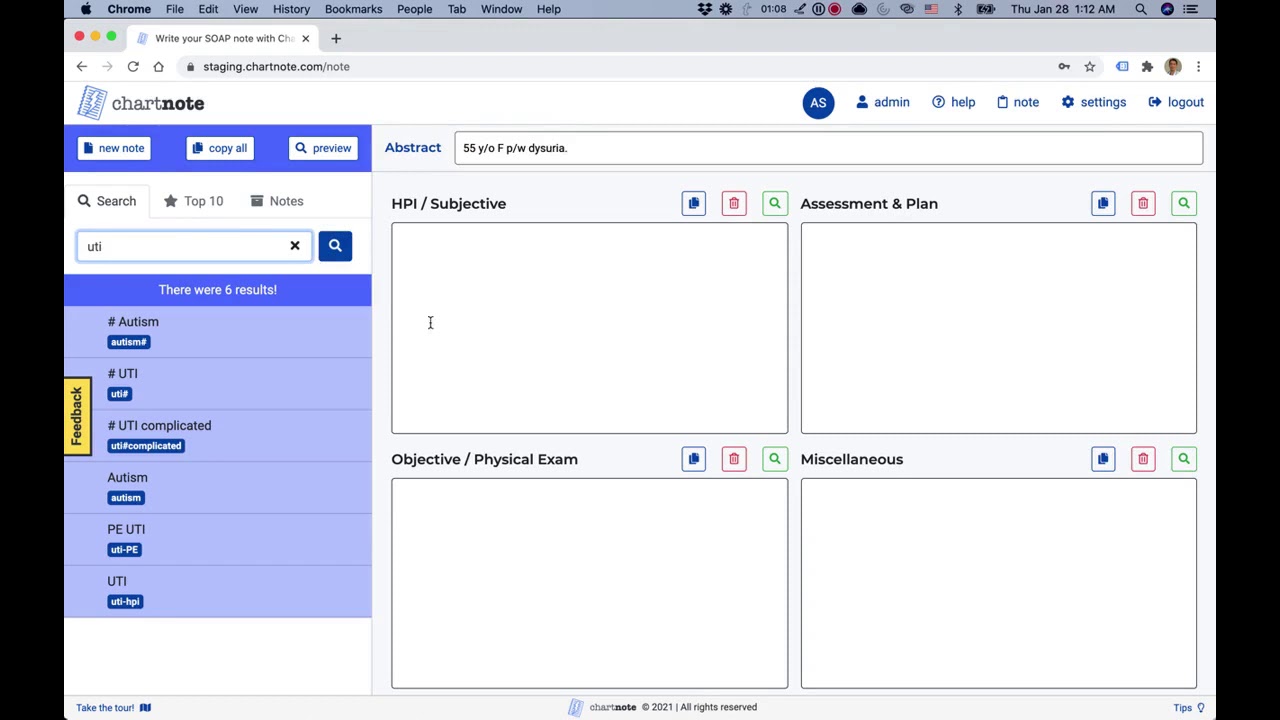 Creating a progress note with Chartnote.