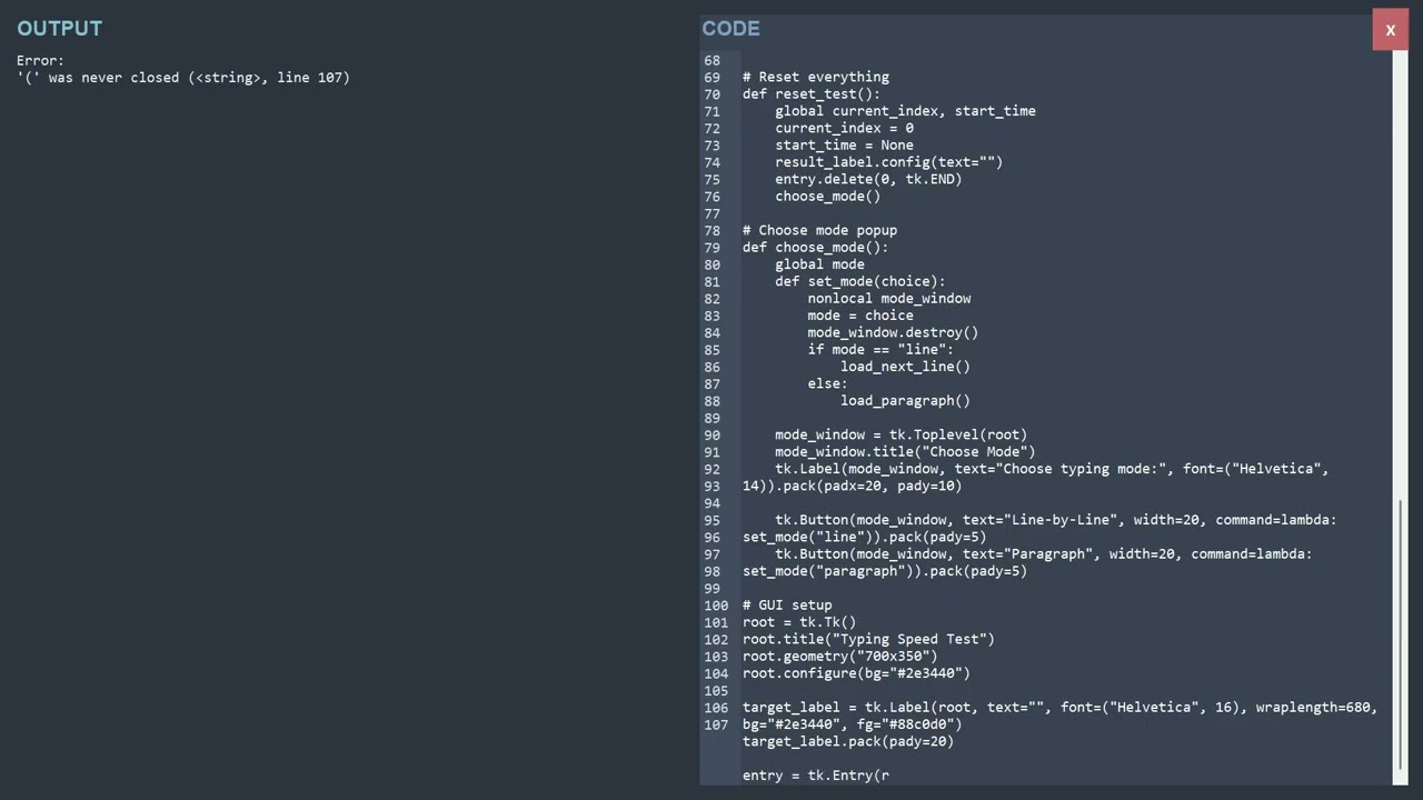 Typing Speed Test : using python and tkinter