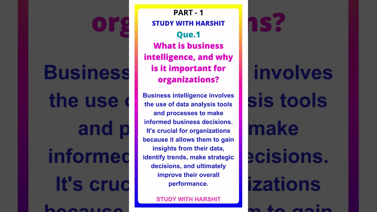 Part 1 Business Intelligence Analyst Interview Question And Answer / Question 1 with Sample Answer