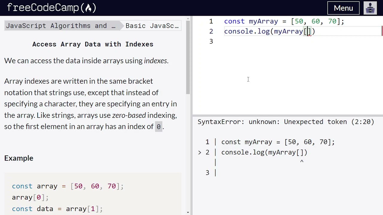 Access array data with indexes - Freecodecamp.org | Video 41 | Basic JavaScript