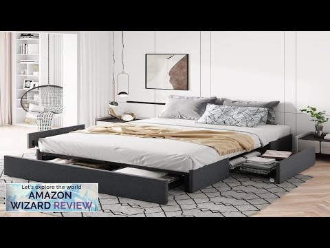 Allewie Queen Size Platform Bed Frame with 3 Storage Drawers Fabric Upholstered Review