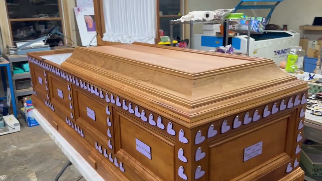 Custom made cherry casket. 