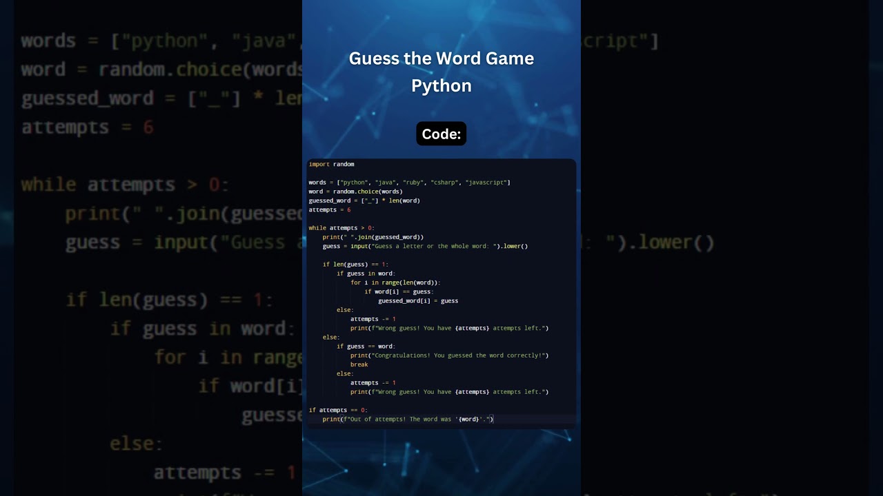 Guess the Word Game in Python #coding #gaming #code #python  #tutorial #developer #programming