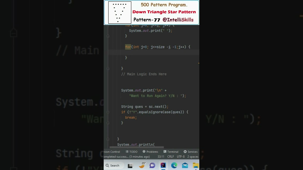 [Beginners] Down Triangle Star Pattern in Java #shorts #java #coding #programming #trending #short