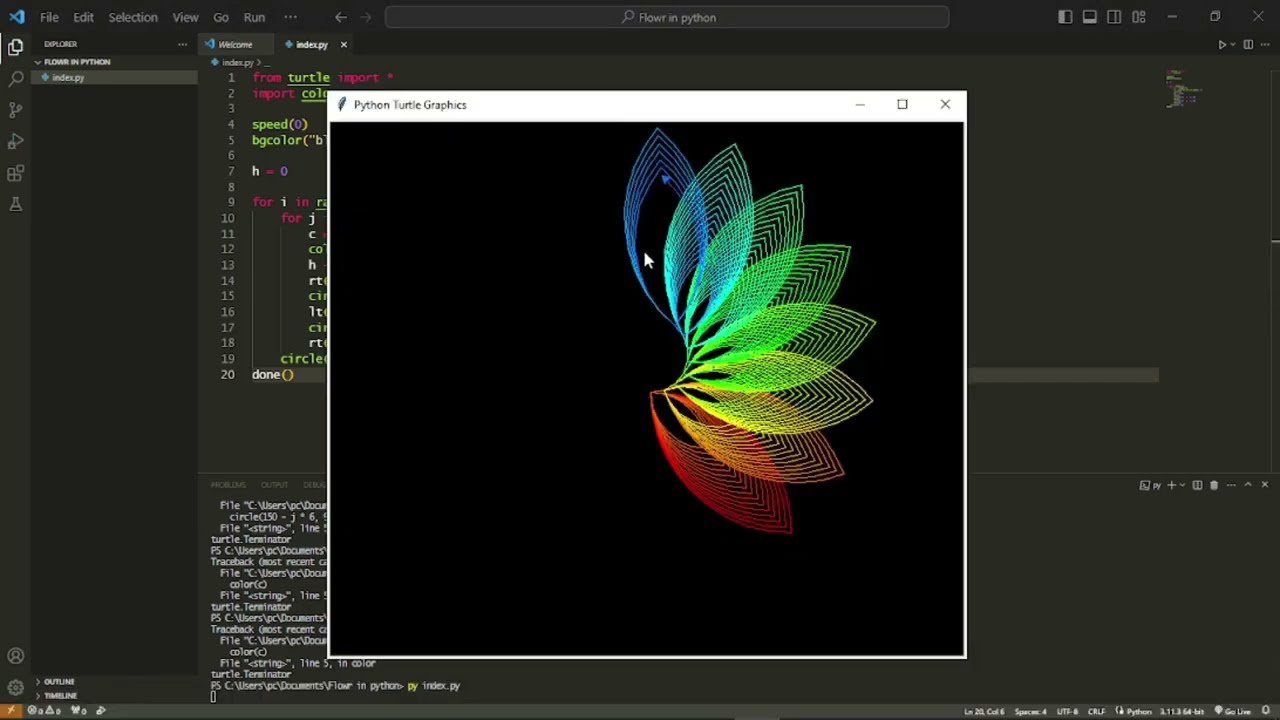 Python Tutorial |  How To Create Flower Using Python Turtle
