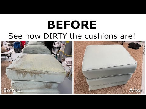 BEFORE - Outdoor Patio Cushion Cleaning - Dirty with mold, pollen, BBQ stains, mildew, leaves, bugs