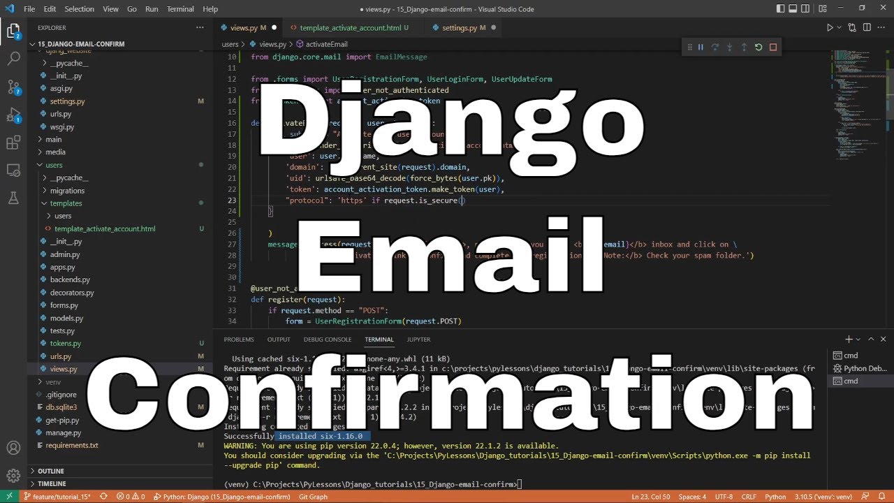Django Tutorial - User Registration with Email Confirmation #15