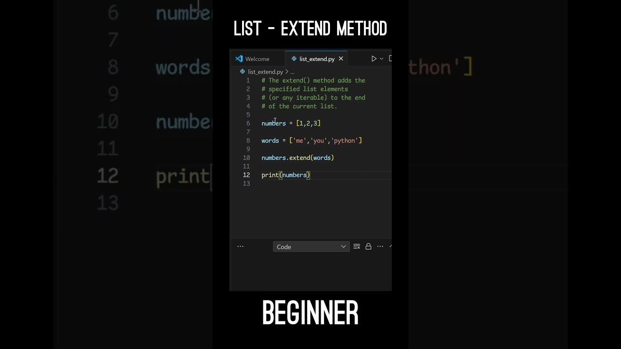 Python Tutorial - list extend method using example. #python #tutorial #beginner #programming #coding