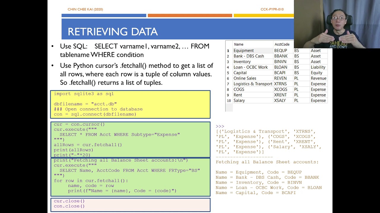 Python Programming - Python SQLite T04 - Retrieve, Sort, Search (Part 1/3)