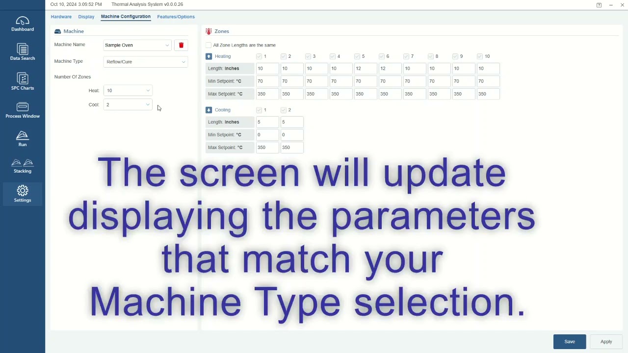 Thermal Analysis System™ - TAS Basics Settings Menu