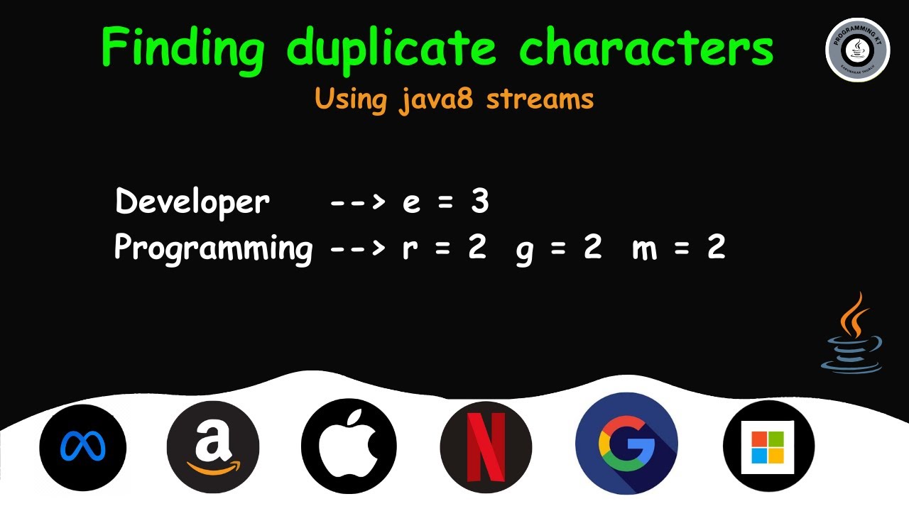 🚀 Finding Duplicate Characters Using Java 8 Streams! | #programmingkt #java #java8 #javaprogramming