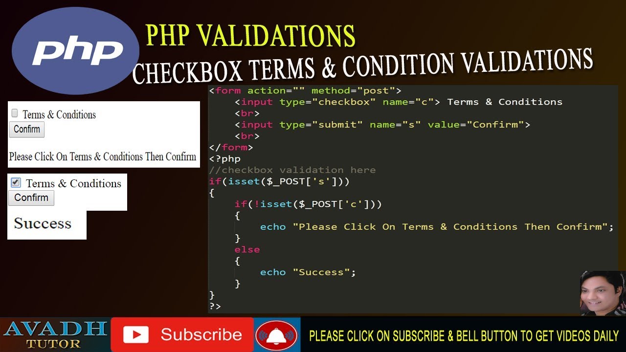 checkbox validation terms condition php || php checkbox validation | php validation | php tutorial