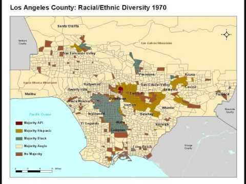 Map of ethnic diversity in Los Angeles, from 1940 to 2000