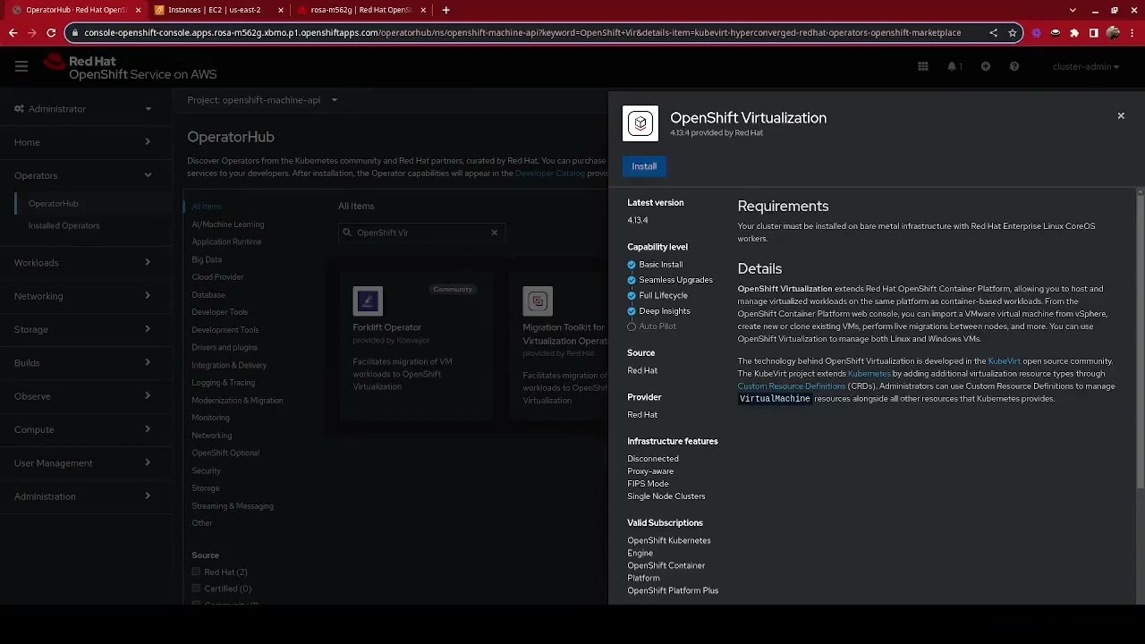 Configuring OpenShift Virtualization to run on Red Hat OpenShift Service on AWS