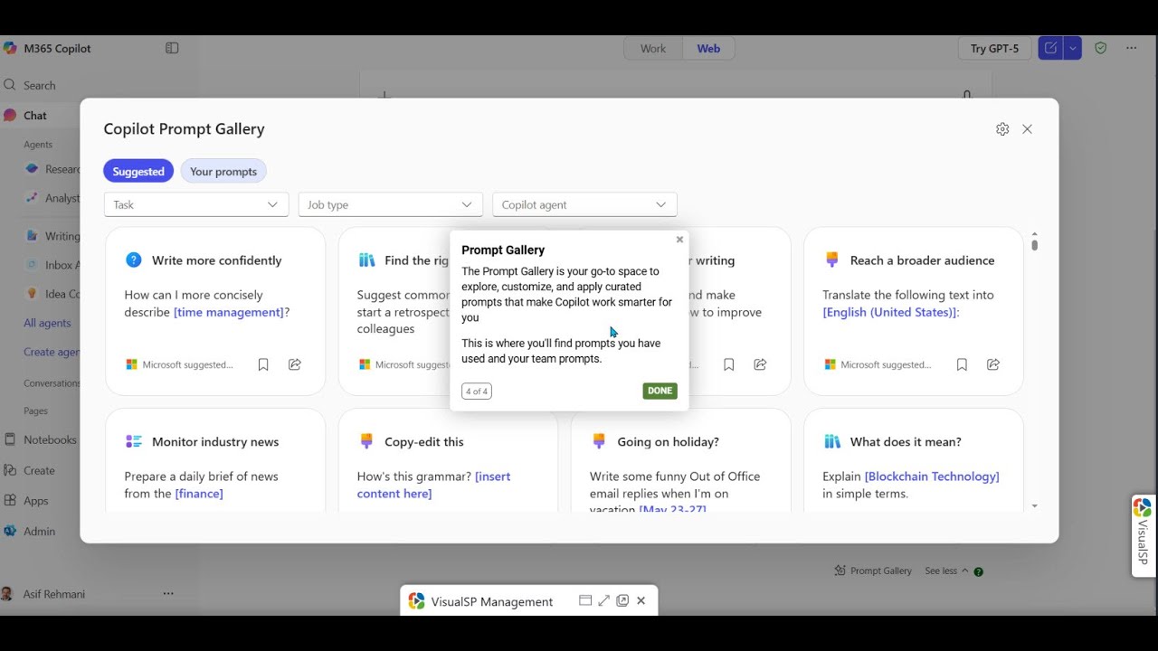 How to Access the Prompt Gallery in Microsoft 365 Copilot - guided by VisualSP