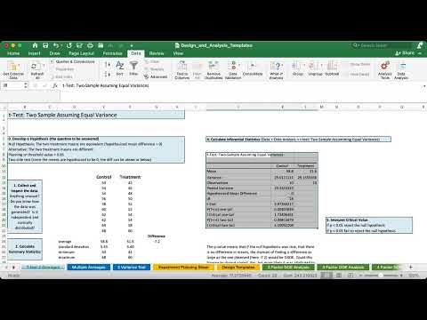 Excel t-test function