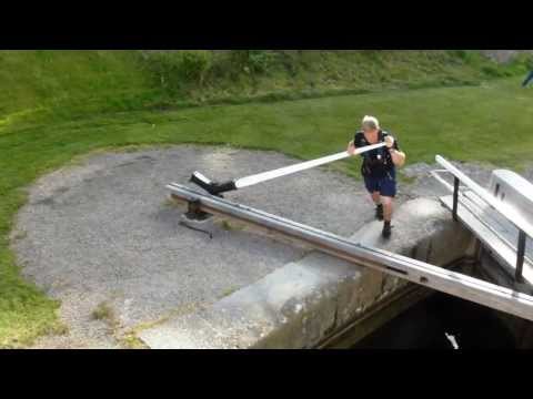 Opening a lock gate in Sweden