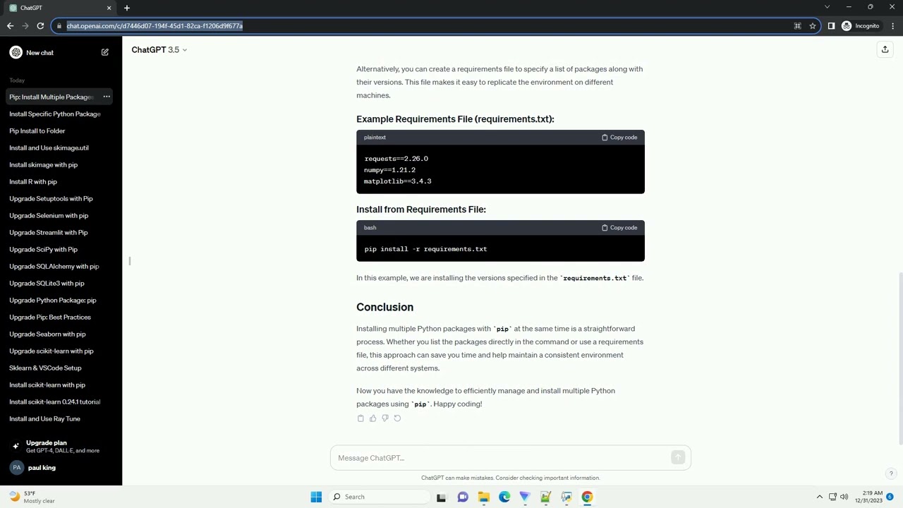 pip install multiple packages at same time