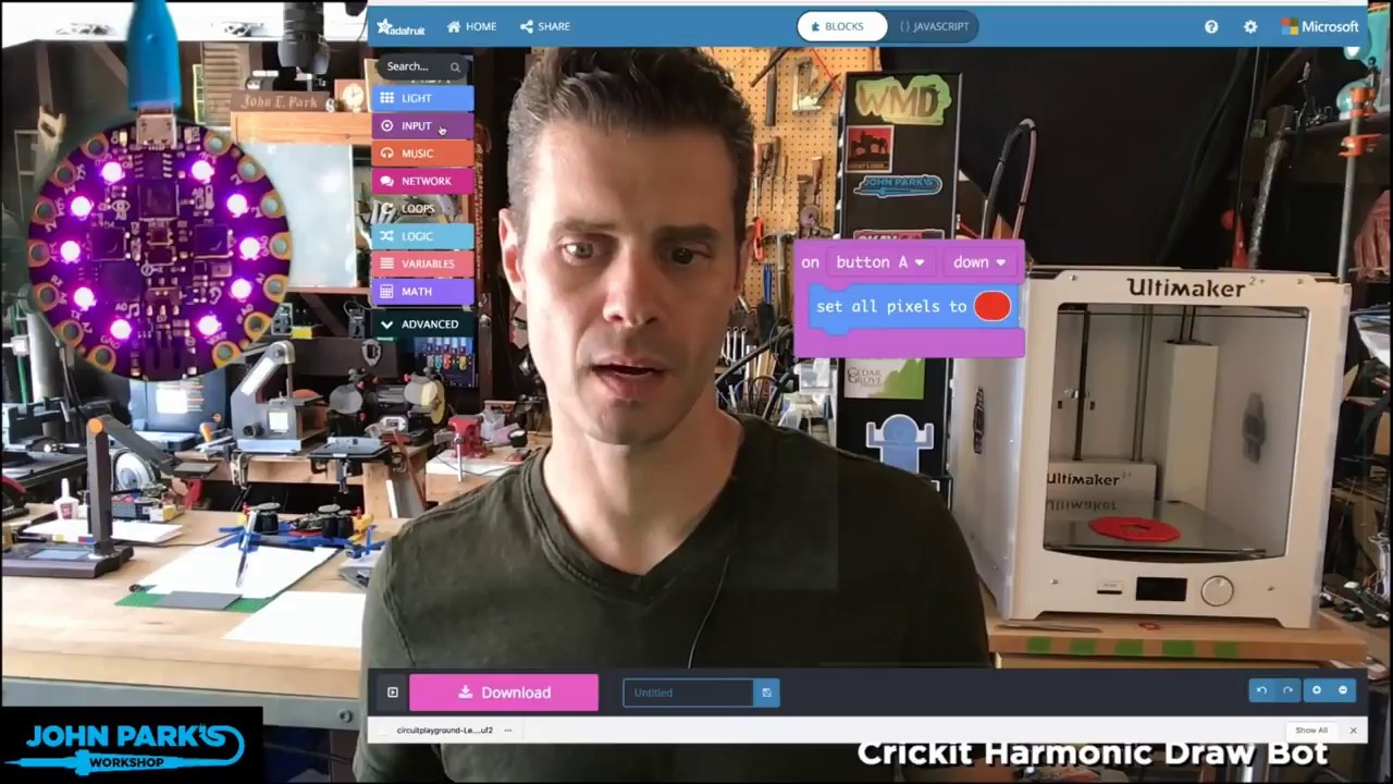 MakeCode Minute: Button Basics @adafruit @johnedgarpark #adafruit @MSMakeCode #makecode