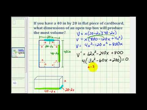 Ex 2: Max / Min Application Problem - Max Volume of a Box