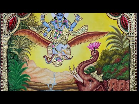 Sri Garuda with Vishnu Tanjore Painting | Balaji tanjore art gallery | WhatsApp: 6383884488