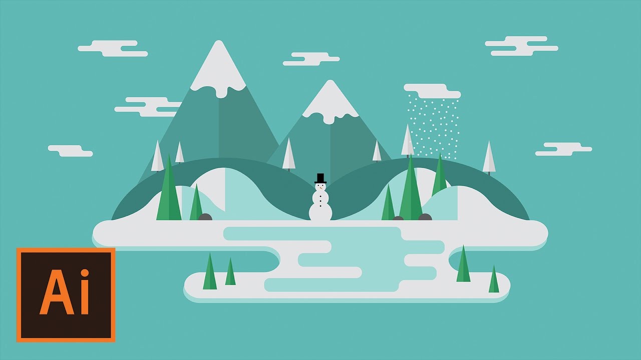 Illustrator Tutorial - Winter Floating Landscape (Illustrator Flat Design for Beginners)