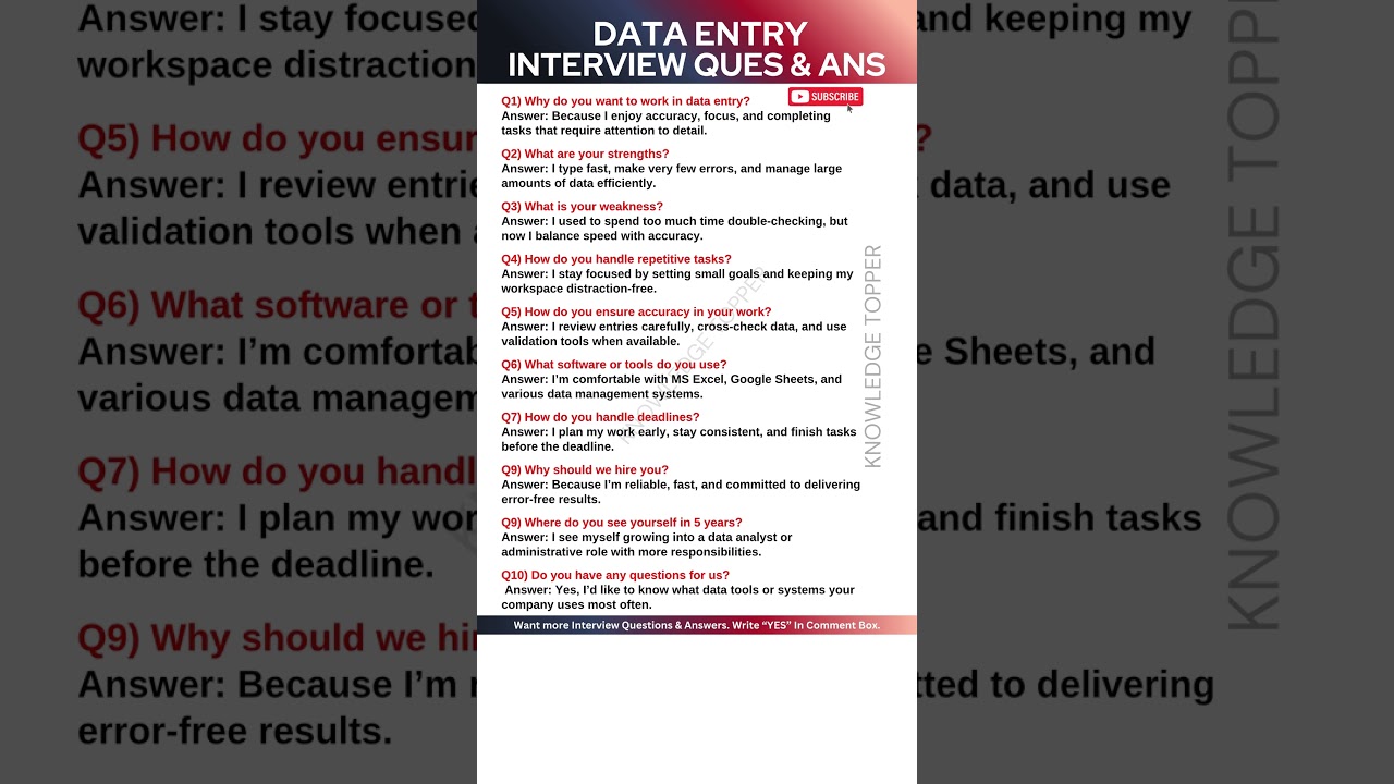 Data Entry Interview Questions and Answers