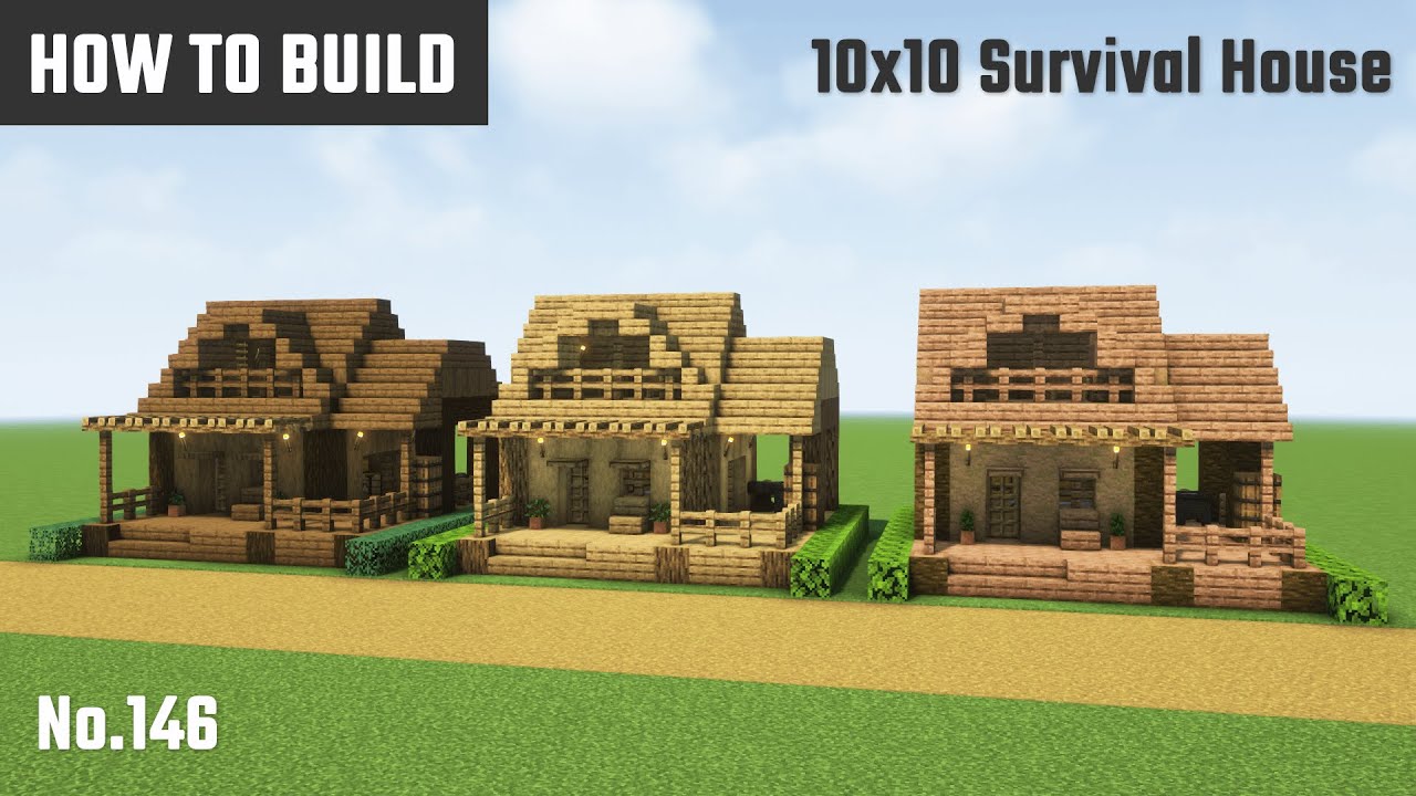 マイクラ建築：サバイバルで作りやすい実用的でシンプルな家の作り方。10x10ブロックで簡単に。No.146【Minecraft ...