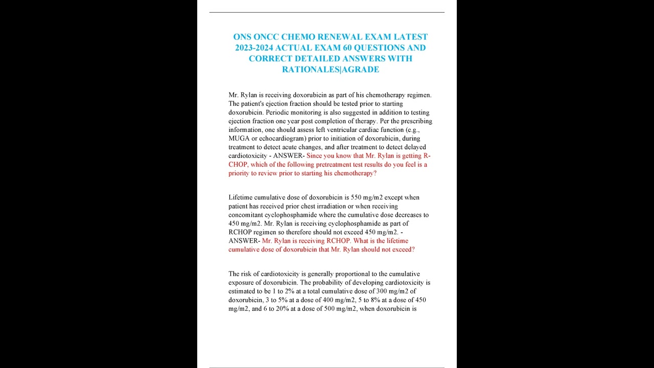 ONS ONCC CHEMO RENEWAL EXAM LATEST 2023 2024 ACTUAL EXAM 60 QUESTIONS AND CORRECT DETAILED ANSWERS W