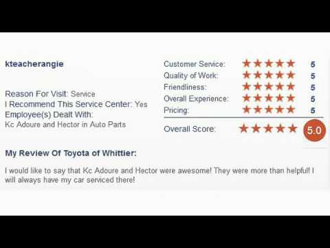 Customer Reviews on DealerRater.com for the Service Department at Toyota Of Whittier