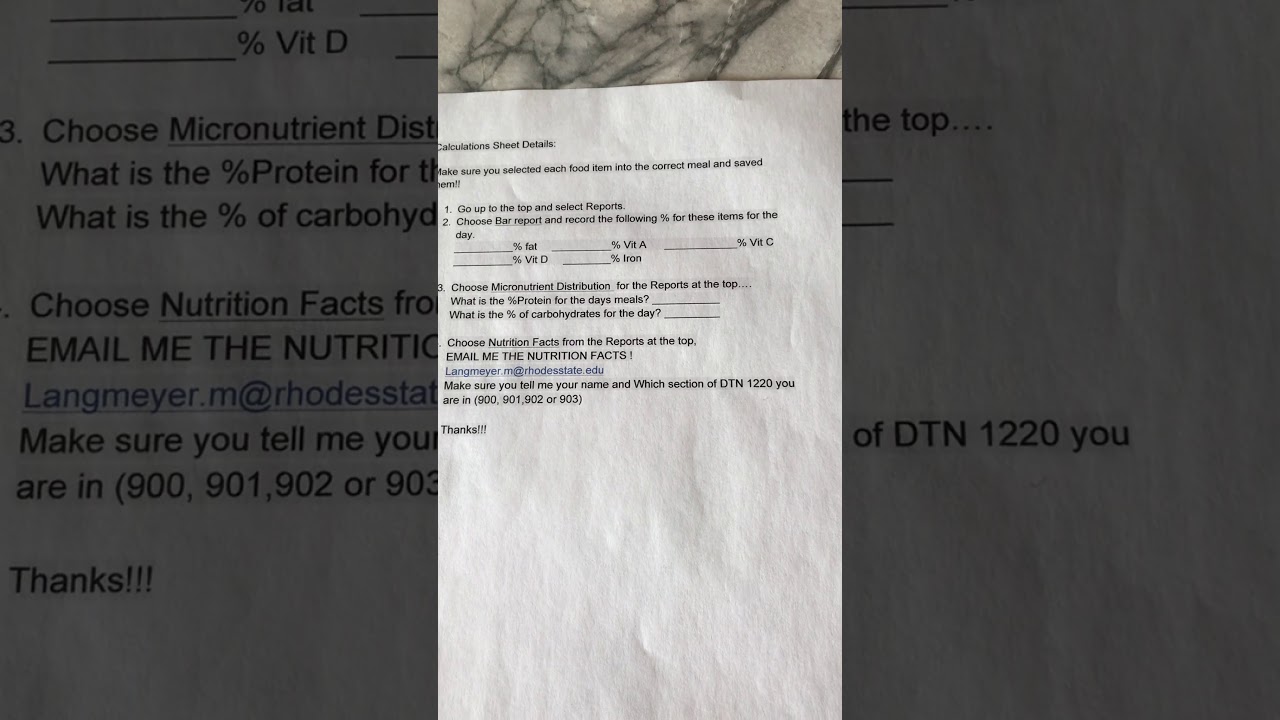 Nutricalc food intake assignment 1