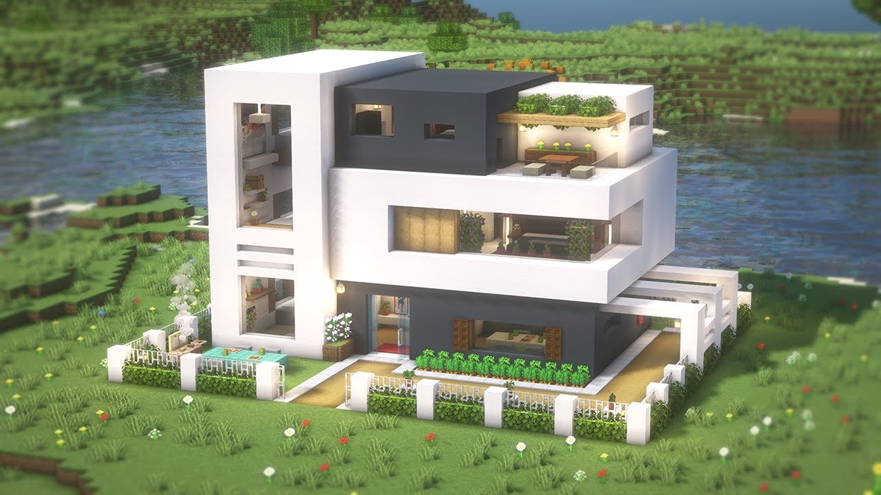 Minecraft: How To Build a Large Modern House Tutorial(#32) | 마인크래프트 건축 ...
