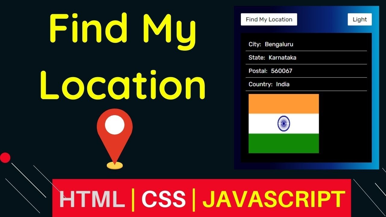JavaScript : Find My Location Application using HTML CSS JavaScript | GeoLocationAPI in Javascript