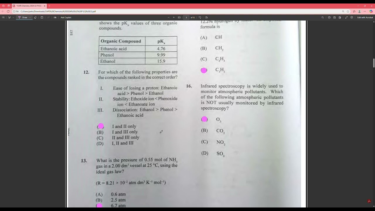 Cape Chemistry Unit 2 Paper 1 2024 Solutions