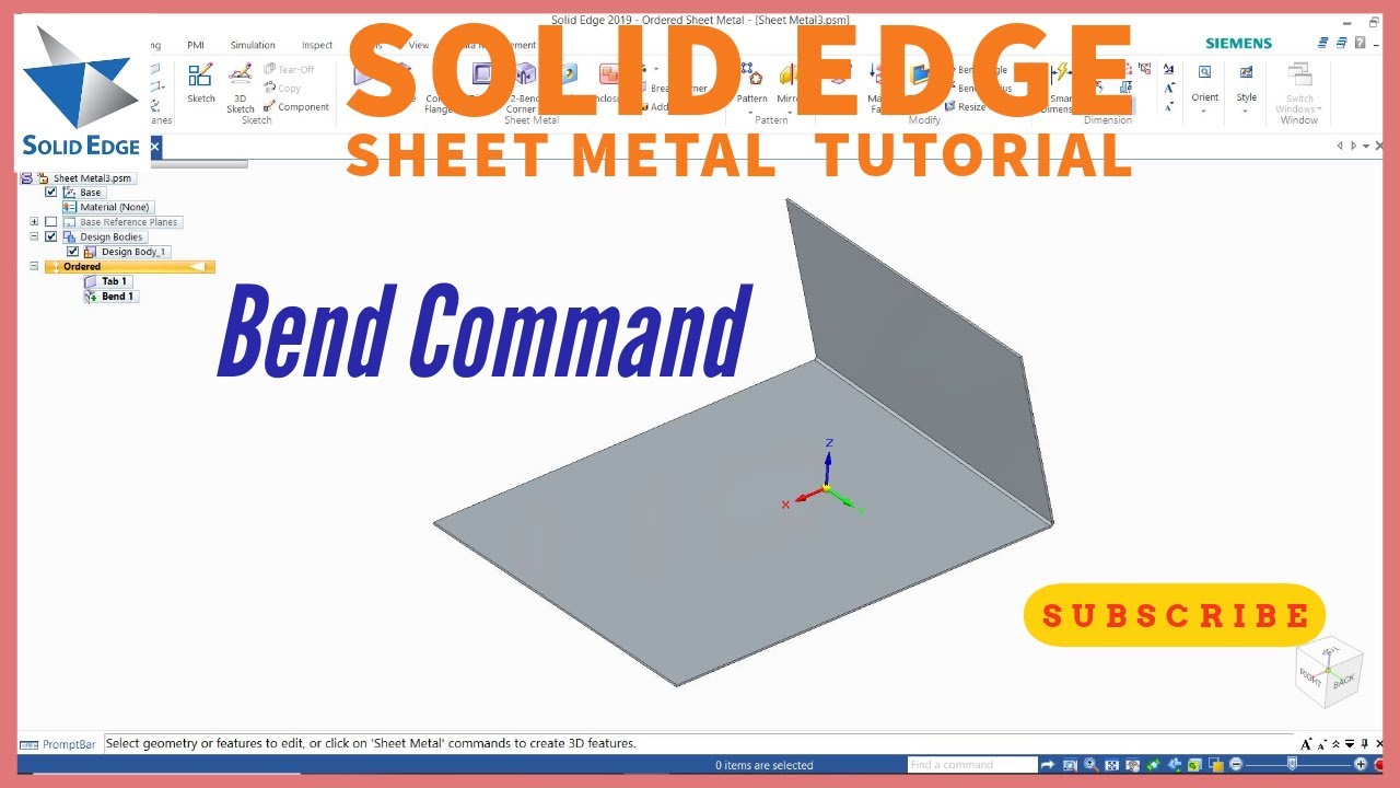 Solid Edge Sheet Metal Tutorial | How to Use the Bend Command in Solid Edge