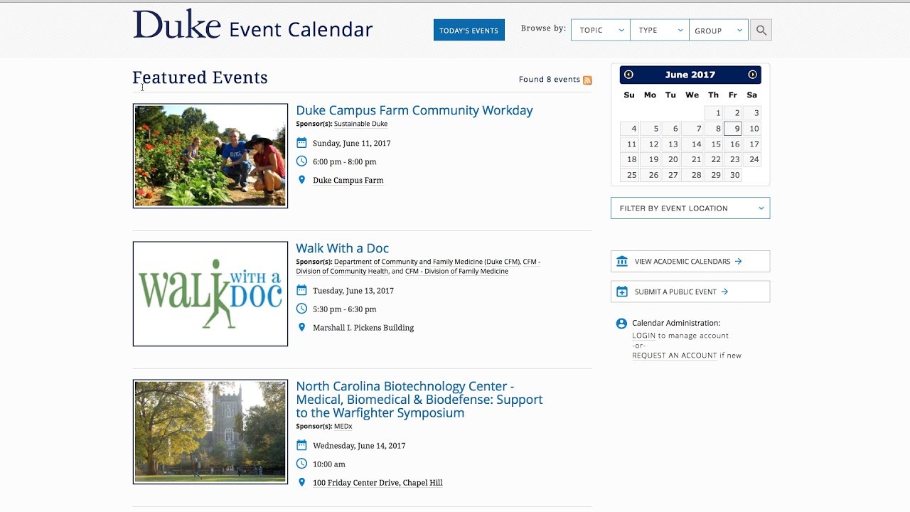 Navigating Duke's New Event Calendar Site