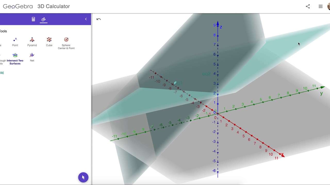How to Solve a 3 x 3 Linear System of Equations Geometrically in GeoGebra 3D Calculator