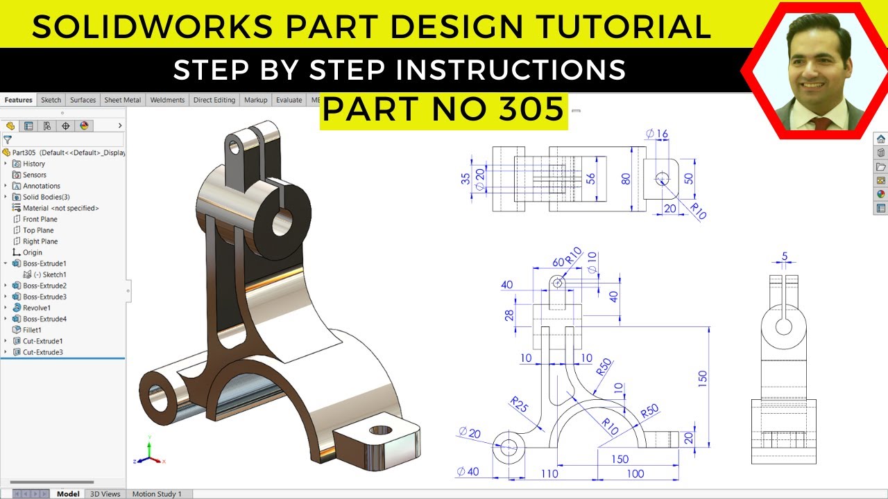 SolidWorks Part Design Tutorial: Create Accurate 3D Models | Part No 305