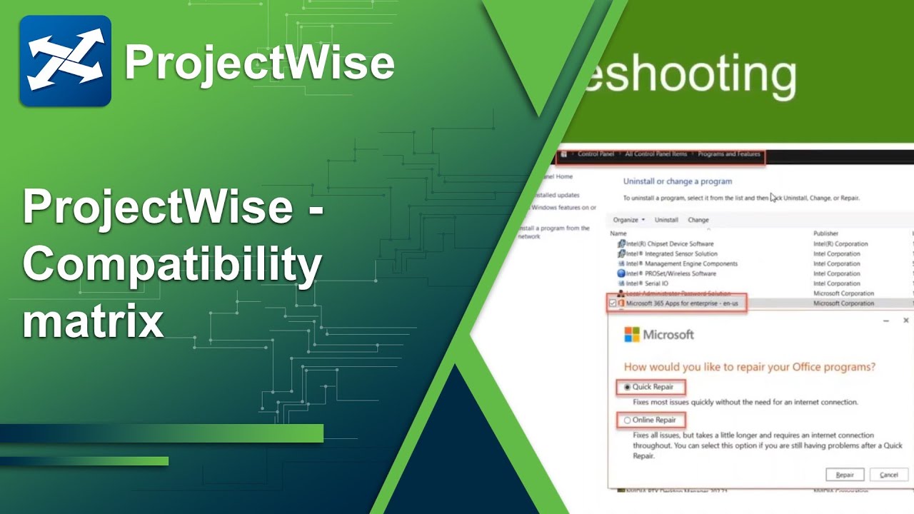 ProjectWise   Compatibility matrix