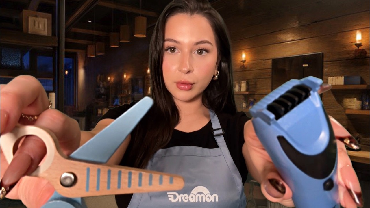 ASMR 5 star wooden Barbershop!💈🪵(haircut + beard trim) overlay sounds