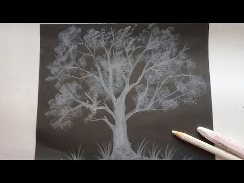 White tree / black and white drawing idea / drawing with one colour / white drawing/ black forest