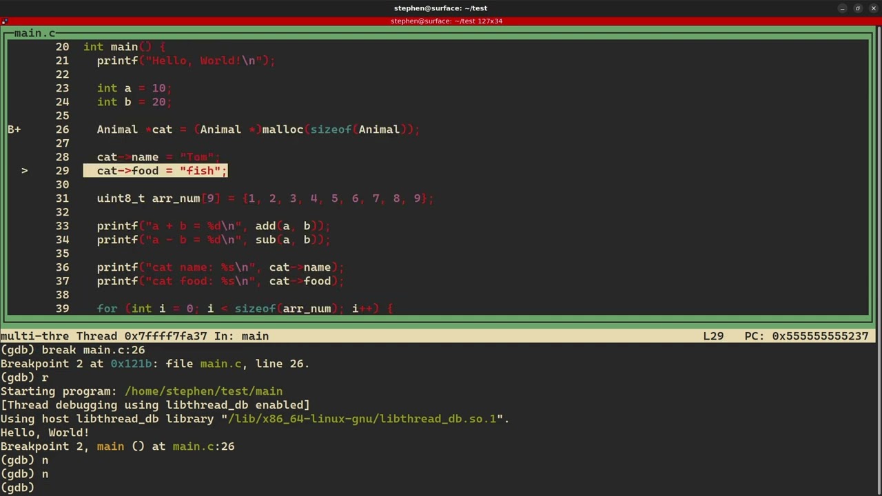 Simple command line debugging with GDB