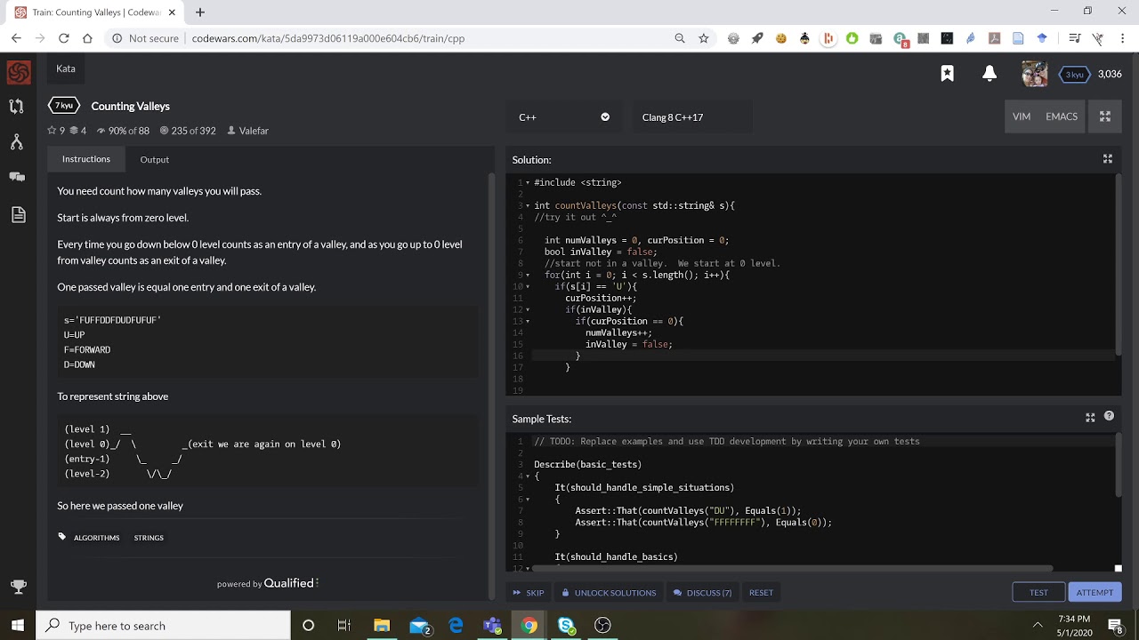 Codewars: Counting Valleys