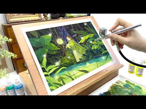Unboxing New Art Supplies|Creating a Soft Glow Effects with Airbrush|Studio Ghibli Gouache Painting✨