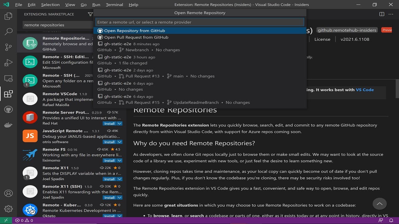 Remote Repositories for Visual Studio Code