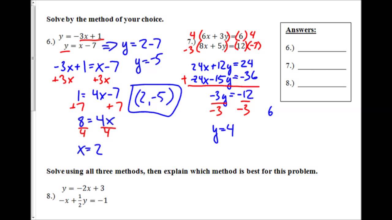 Algebra 2 Practice Chapter 3 Test #1-8a