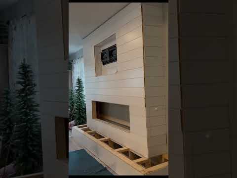Shiplap fireplace build out with custom faux beam manfle #fireplace #makeover #woodworking #diy