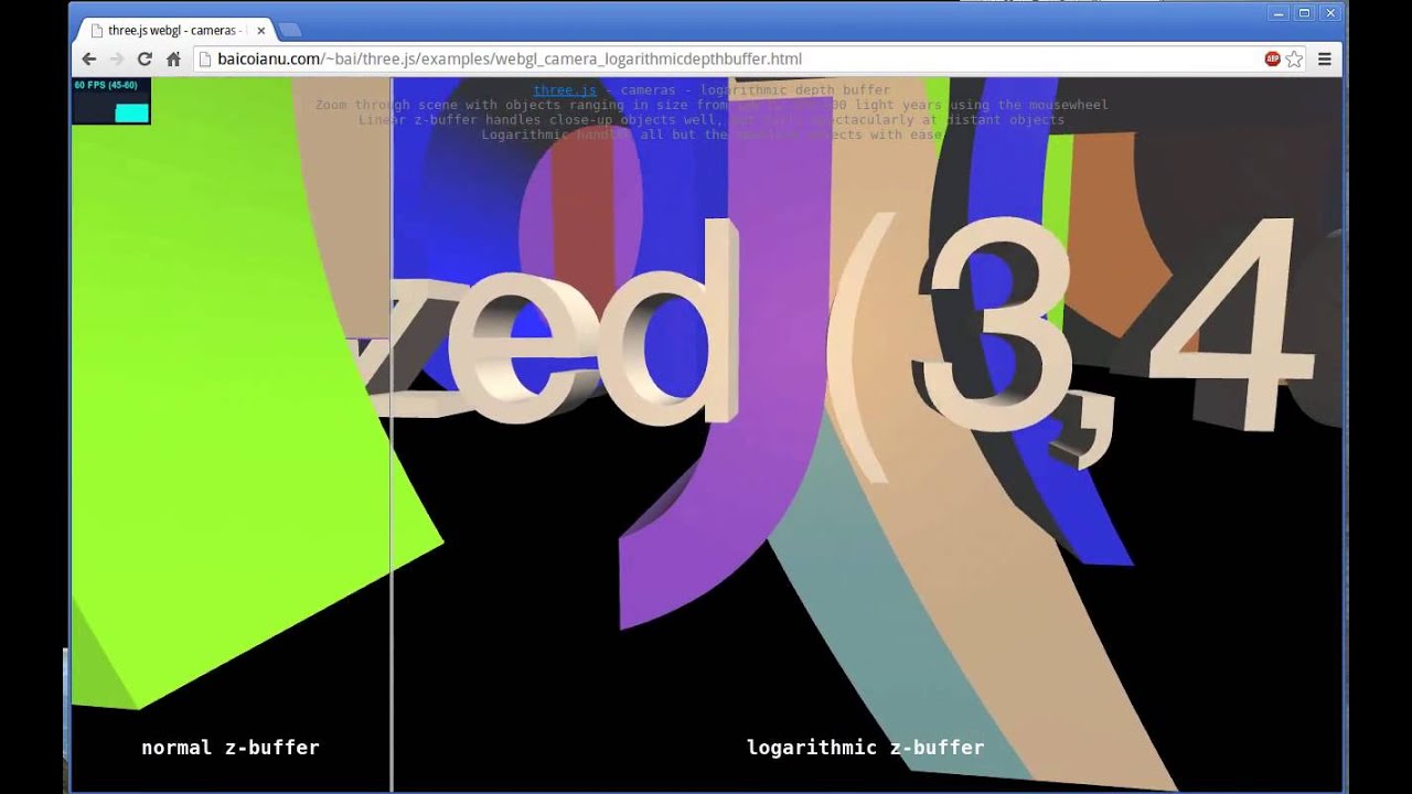 WebGL logarithmic z-buffer example